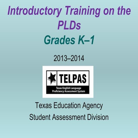 Introductory Training on the PLDs K-1 | PPTX