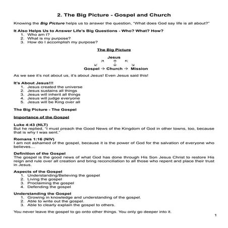 2. The Big Picture - Gospel and Church - Notes | PDF