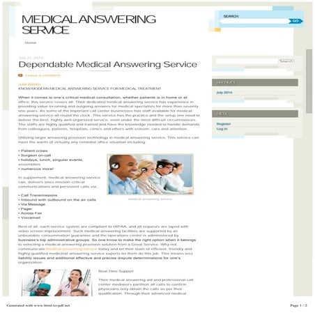 MEDICAL ANSWERING SERVICE | PDF
