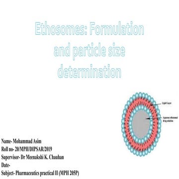 Ethosomes Formulation And Evaluation Pptx