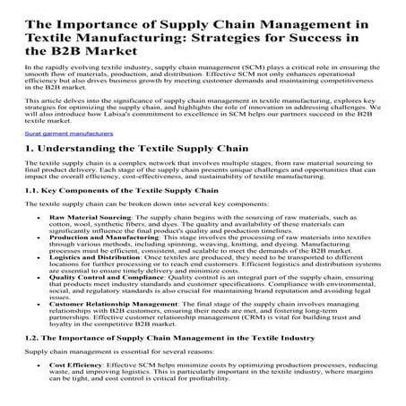 The Importance of Supply Chain Management in Textile Manufacturing Strategies for Success in the ...