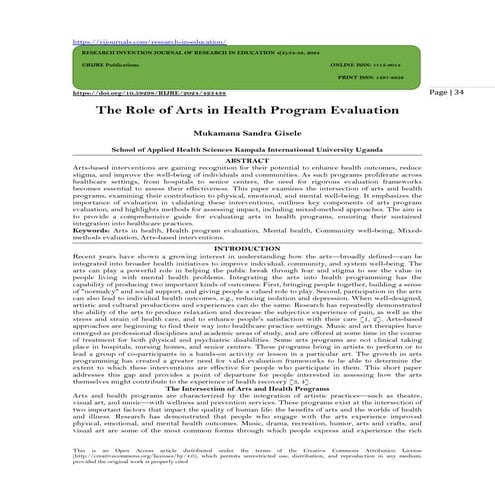 The Role of Arts in Health Program Evaluation (www.kiu.ac.ug) | PDF