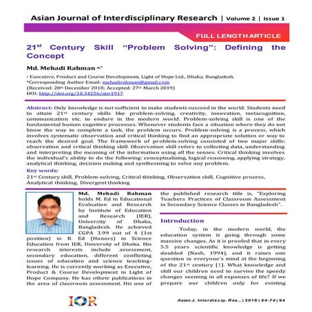 21st Century Skill “Problem Solving”: Defining the Concept | PDF