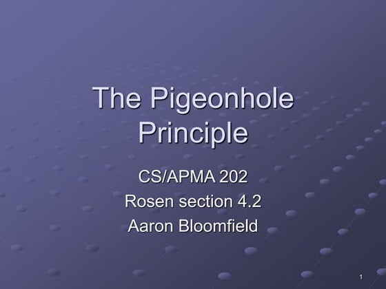 THE PIGEON HOLE PRINCIPLE or also known as DRAWER PRINCIPLE BY ALVIN ...