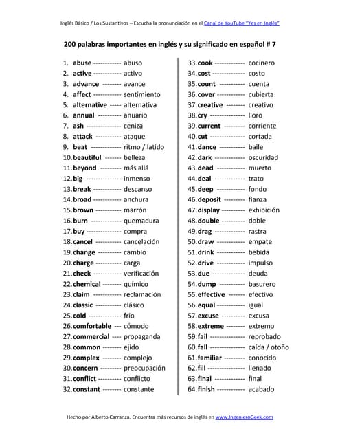 Lista de los 100 verbos regulares más usados en inglés | PDF