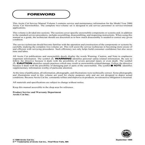 2000 arctic cat z 370es service repair manual | PDF