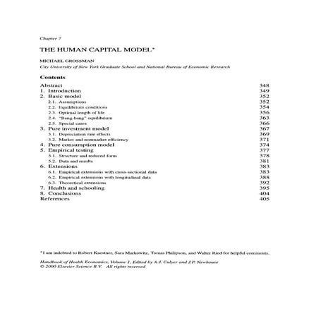 2000 grossman chapter 7 the human capital model | PDF
