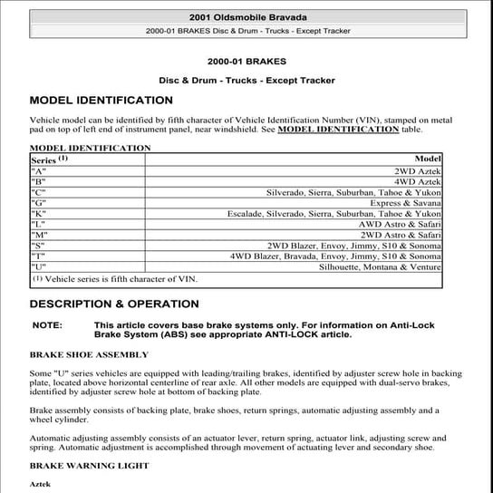 2000 oldsmobile bravada service repair manual | PDF