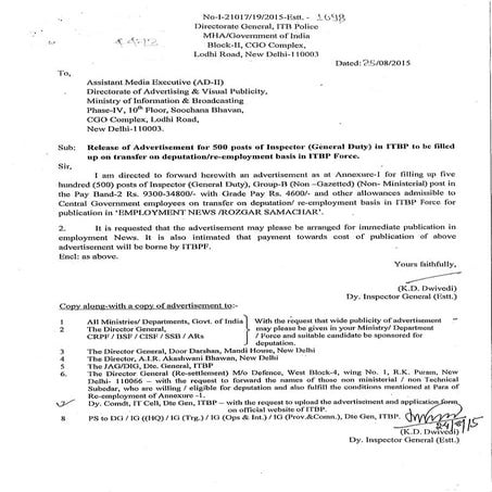 ITBP Notification 2015 | PDF | Legal Services Industry | Industries