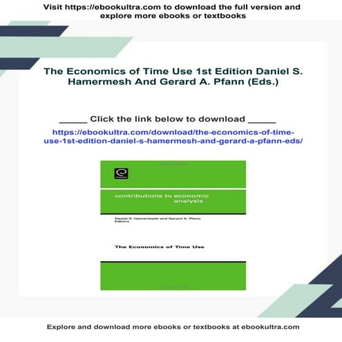 The Economics of Time Use 1st Edition Daniel S. Hamermesh And Gerard A ...