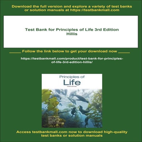 Test Bank for Principles of Life 3rd Edition Hillis | PDF