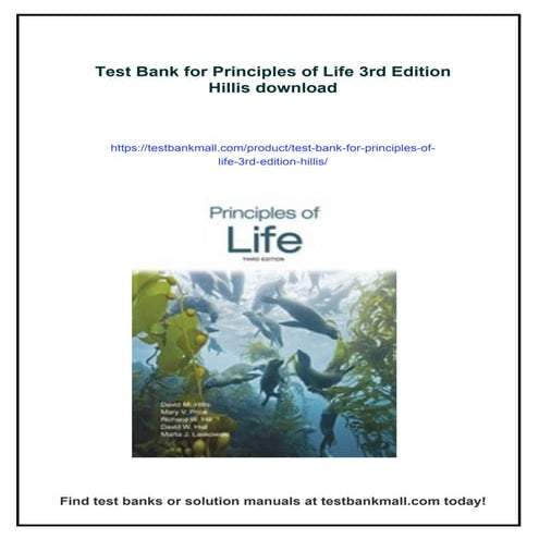 Test Bank for Principles of Life 3rd Edition Hillis | PDF
