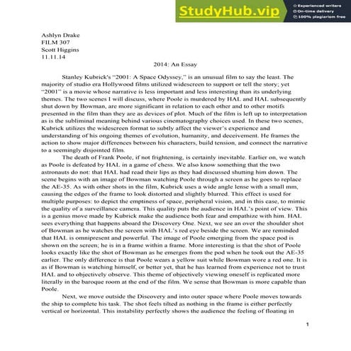 2001 A Space Odyssey Essay | PDF