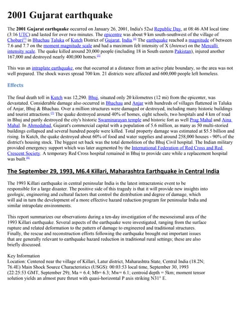 Earthquack 2001 Bhuj,Gujarat | PPT