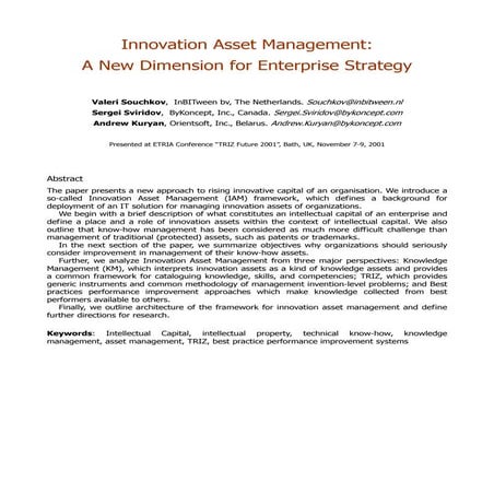 2001 triz and innovation asset management | PDF