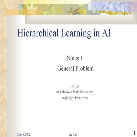 Hierarchical Learning in AI - General Problem | PPT | Biological Sciences | Science
