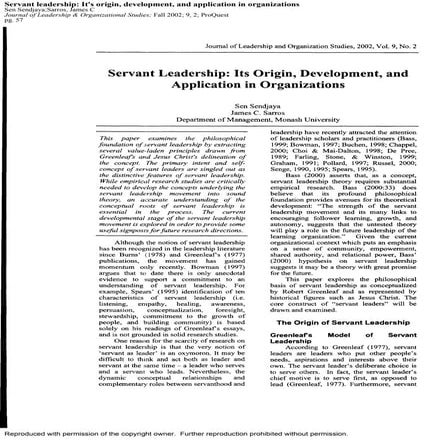 2002 servant leadership it s origin, development, and application in ...