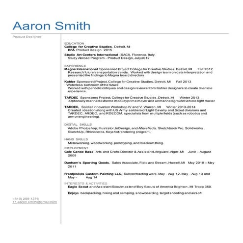 Aaron Smith resume 2016 | DOCX