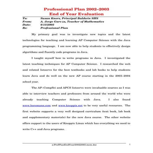 2002 Prof Plan End Of Year Memo | PDF | Programming Languages | Computing