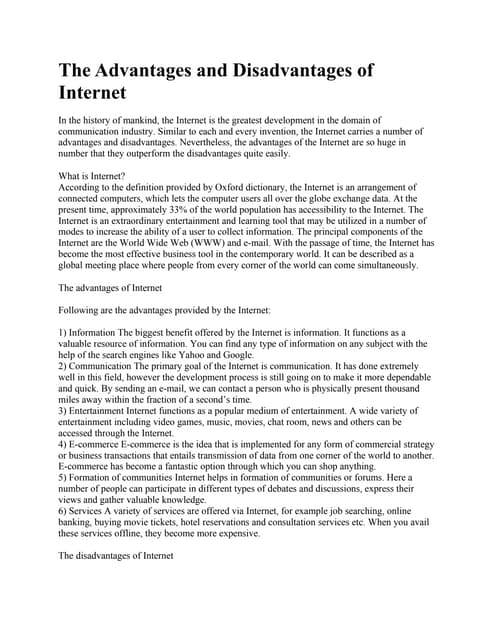 advantages and disadvantages of using internet | PPTX
