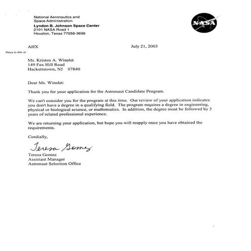 2003 astronaut application | PDF