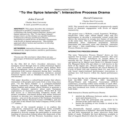 “To the Spice Islands”: Interactive Process Drama | PDF