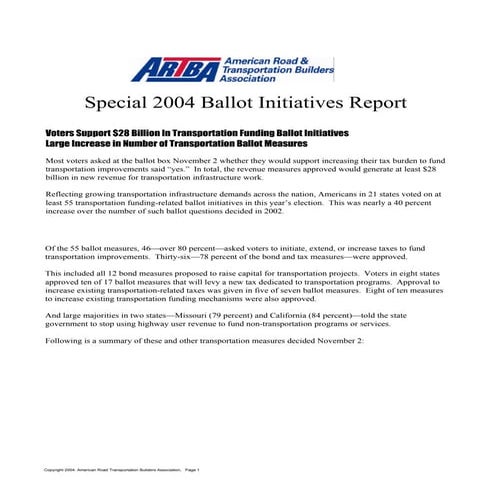 Special 2004 Ballot Initiatives Report | PDF