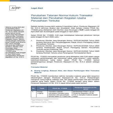Perubahan Tatanan Norma Hukum Transaksi Material dan Perubahan Kegiatan Usaha Perusahaan Terbuka ...