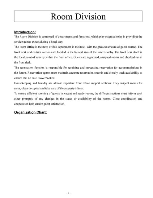 Rooms division department | DOC | Hospitality Industry | Industries