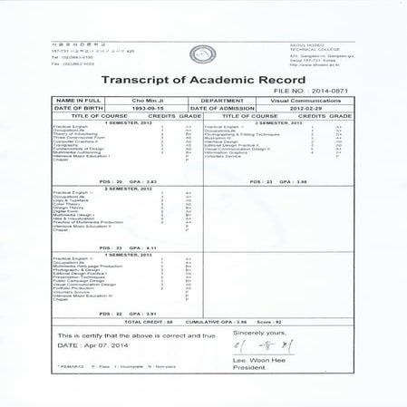 Transcript of Academic Record_CHO_MJ | PDF