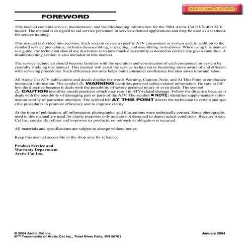 2004 arctic cat 400 dvx atv service repair manual | PDF