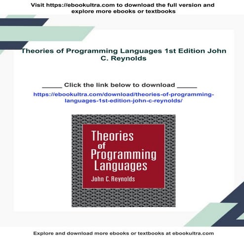 Theories of Programming Languages 1st Edition John C. Reynolds | PDF