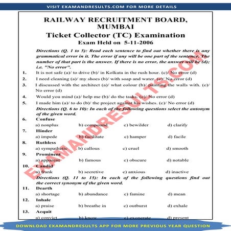 rrb ntpc previous papers | PDF