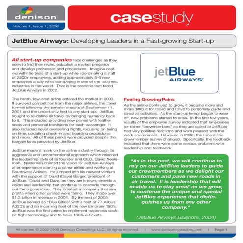 JetBlue Airways: Developing Leaders in a Fast-growing Start-up | PDF