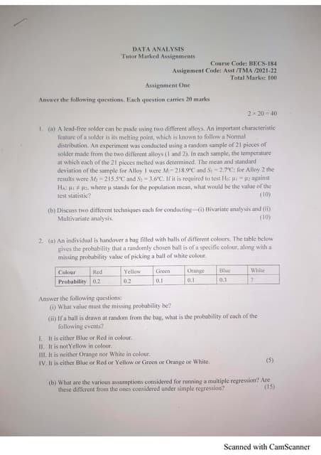 Data Analysis (BECS 184) - Solved Assignment | PDF Data Analysis (BECS 184) - Solved Assignment | PDF