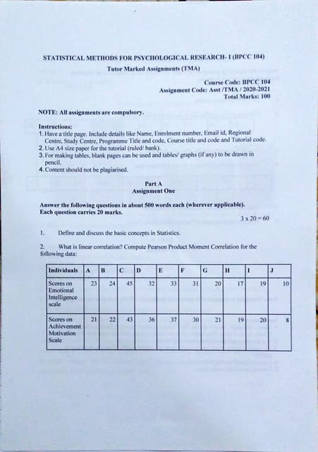 Mathematical Methods for Psychological Research Assignment - BPCC 104 | PDF Mathematical Methods for Psychological Research Assignment - BPCC 104 | PDF