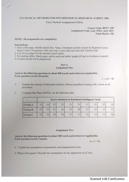 Statistical Methods for Psychological Research (BPCC 108) - Solved ... Statistical Methods for Psychological Research (BPCC 108) - Solved ...
