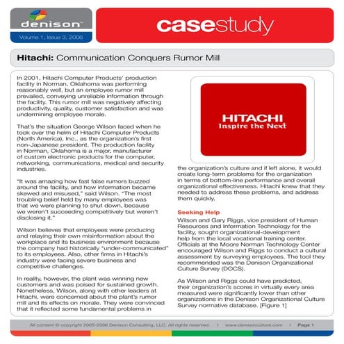 Hitachi: Communication Conquers Rumor Mill | PDF