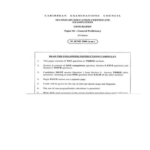 CSEC GEOGRAPHY PAST PAPER- PAPER 2- 2006 | PDF
