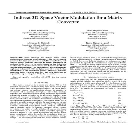 Indirect 3d Space Vector Modulation For A Matrix Converter Pdf 2373
