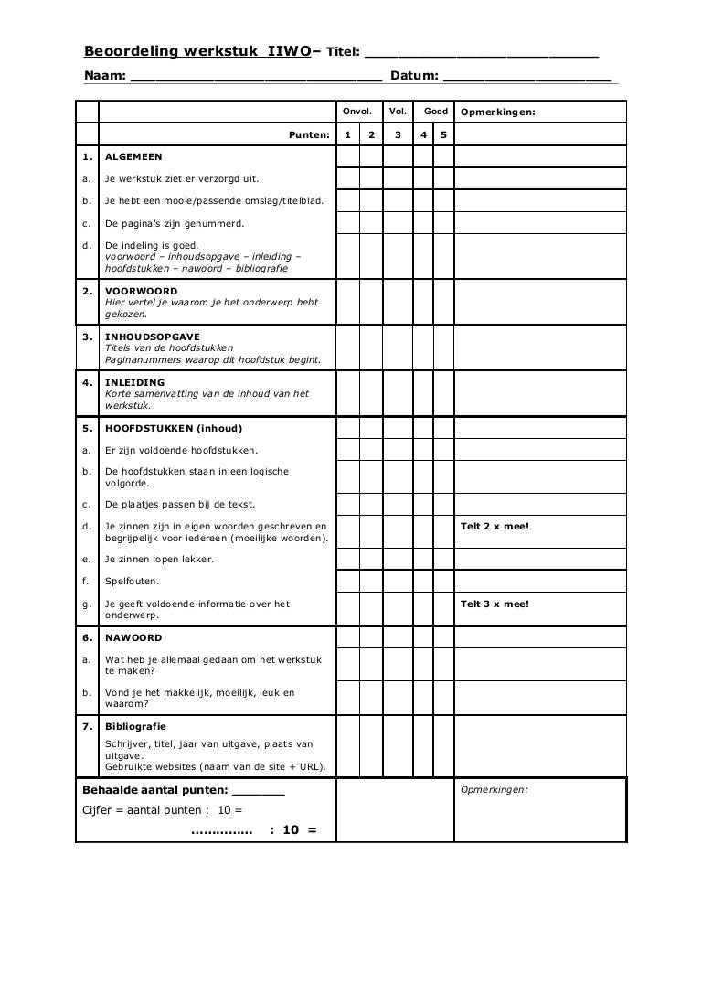 Beoordeling Werkstuk Groep 7
