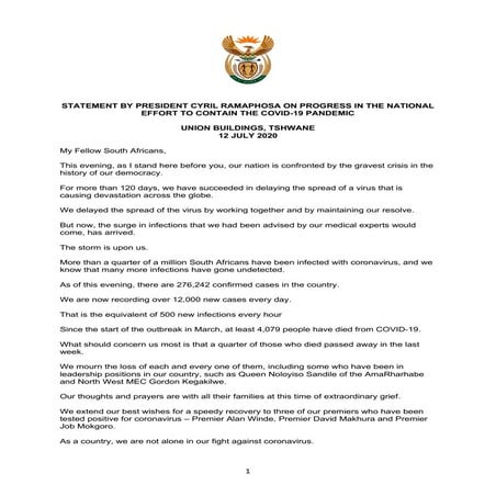 President Cyril Ramaphosa's weekly letter | DOCX