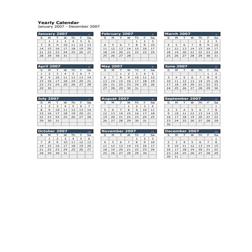 2007 calendar | XLS