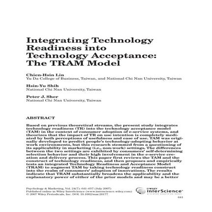 2007 integrating technology readiness into technology acceptance the tram model | PDF