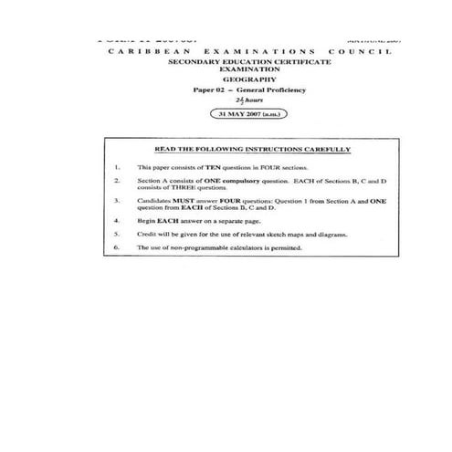 CSEC GEOGRAPHY PAST PAPER- PAPER 2- 2007 | PDF