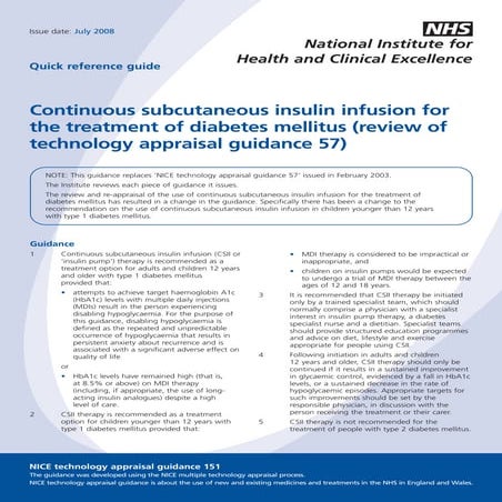2008 Nice insulin pump quick reference guidelines | PDF