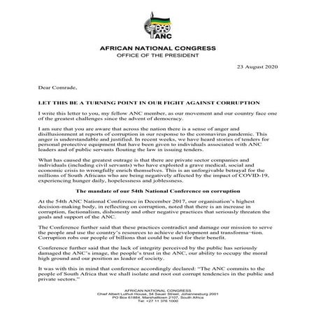 Ramaphosa letter to ANC members | PDF