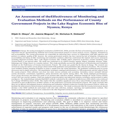 An Assessment of theEffectiveness of Monitoring and Evaluation Methods on the Performance of ...