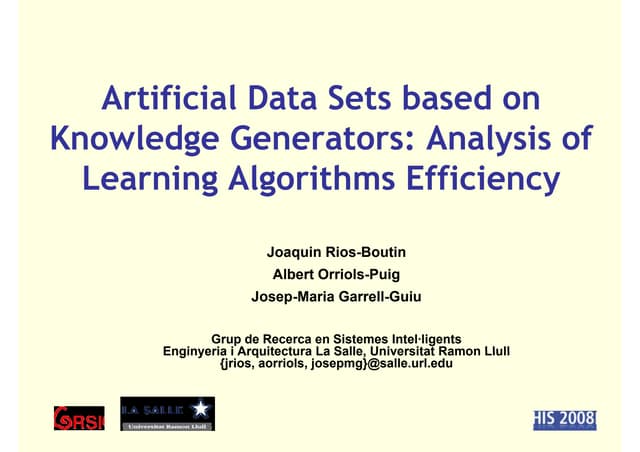 His2008 Artificial Data Sets Based On Knowledge Generators Analysis