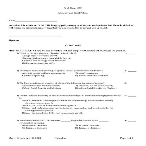 2008 macro fiscal & monetary policy exam | DOC
